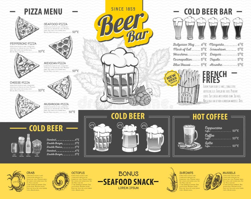 Vintage Beer Menu Design. Restaurant Menu Stock Vector - Illustration ...