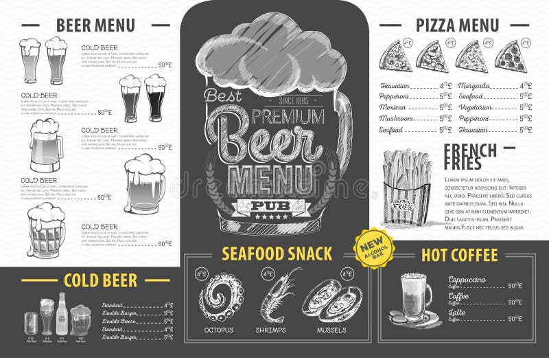 Vintage Beer Menu Design. Restaurant Menu Stock Vector - Illustration ...