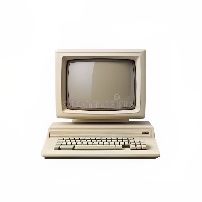 A Vintage Beige Desktop Computer with a Blank Screen, Keyboard, and a ...