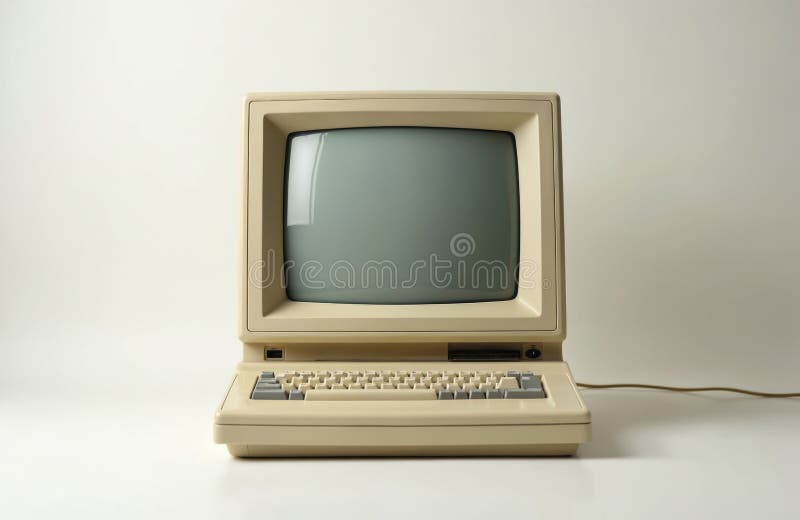 Vintage Beige Desktop Computer with Blank Screen and Keyboard. Retro ...