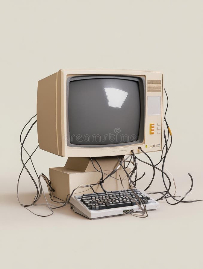 Vintage Beige Desktop Computer with a Bulky Monitor and a Keyboard the ...