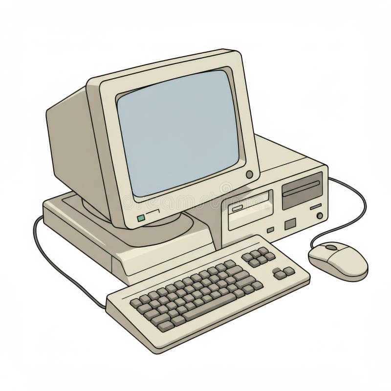 Vintage Beige Desktop Computer with Keyboard and Mouse Stock ...