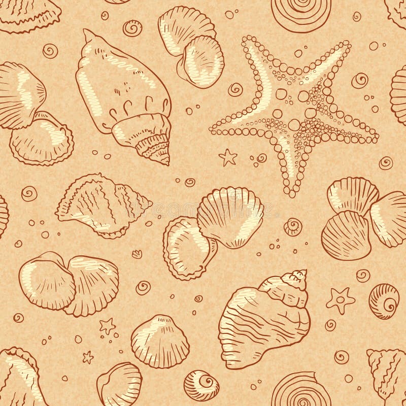 Vintage Beige Seamless Seashells Pattern Stock Vector - Illustration of ...