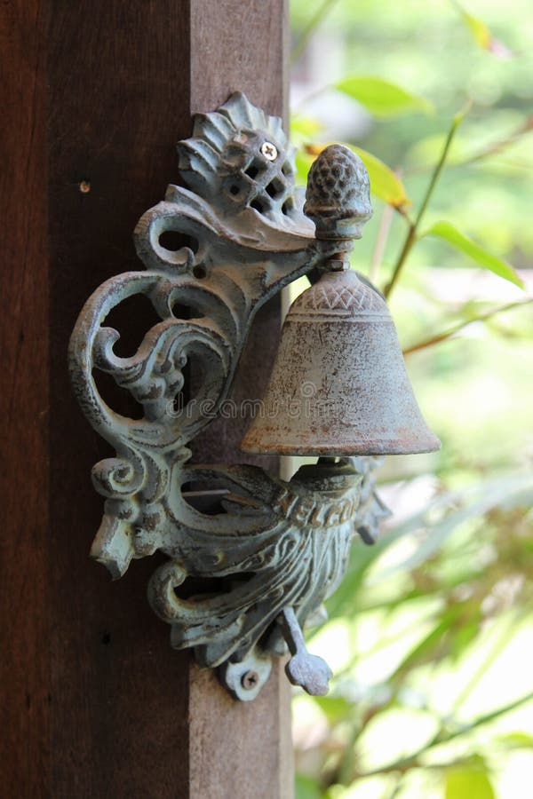 Vintage Bell Hanging on Wooden Pole Stock Image - Image of hanging ...