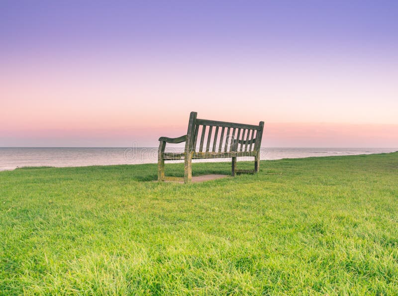 Vintage Bench Overlooking the Ocean Stock Image - Image of feel, dark ...