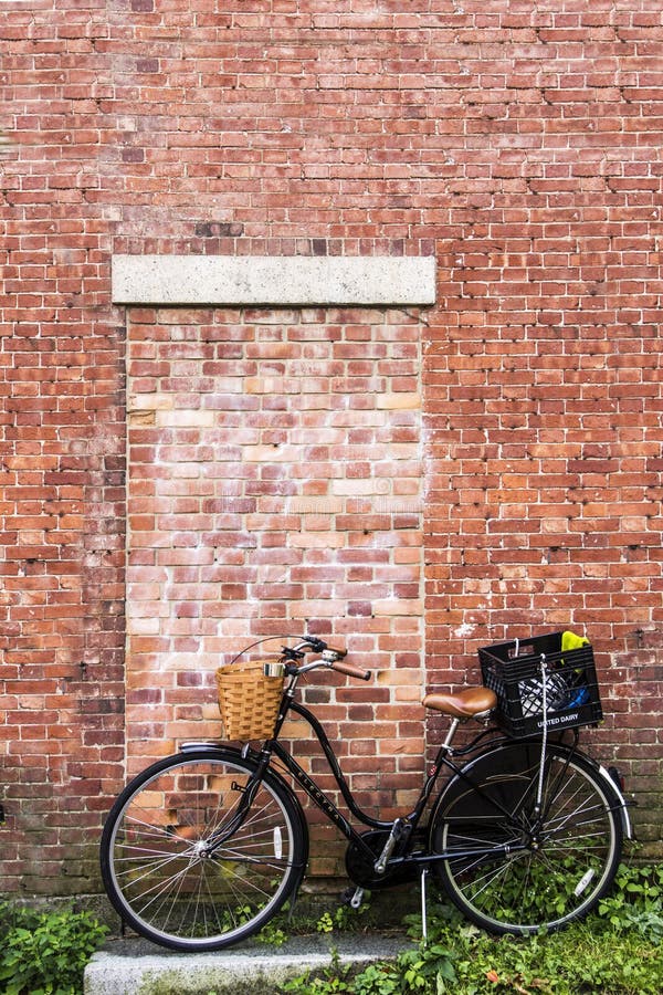 Vintage Bicycle in Front of a Brick Wall Stock Image - Image of pedals ...