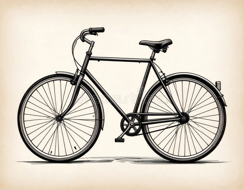 Vintage Bicycle Illustration Black and White Line Art Stock ...
