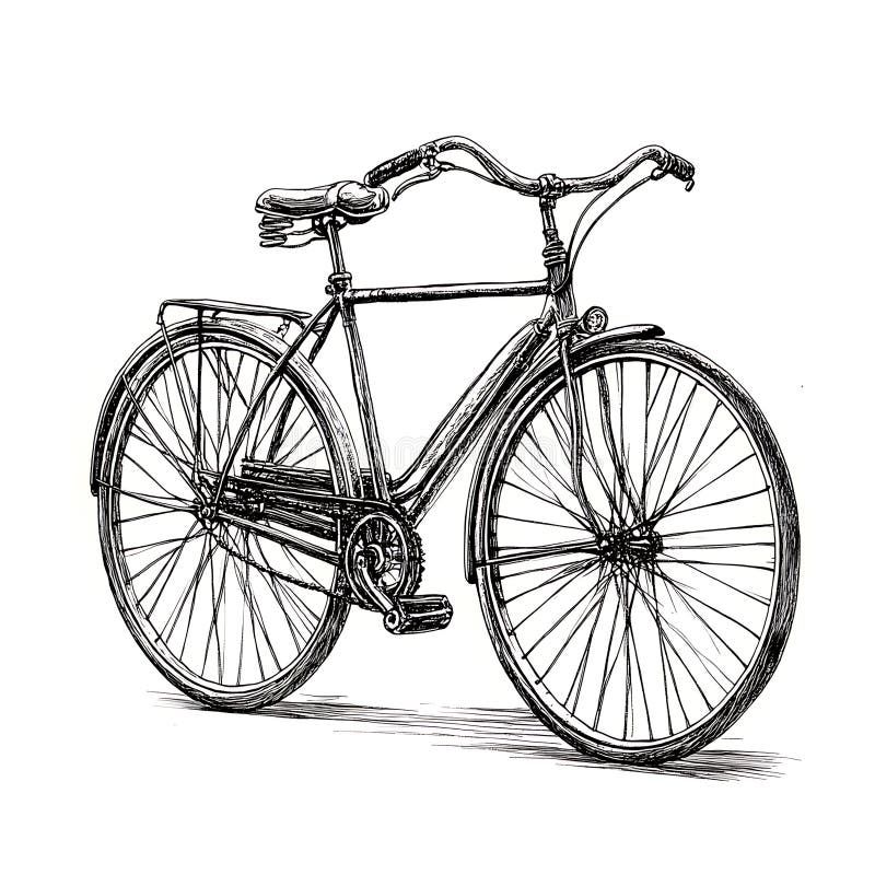 Vintage Bicycle Illustration, Classic Bike Drawing Ink Sketch Stock ...