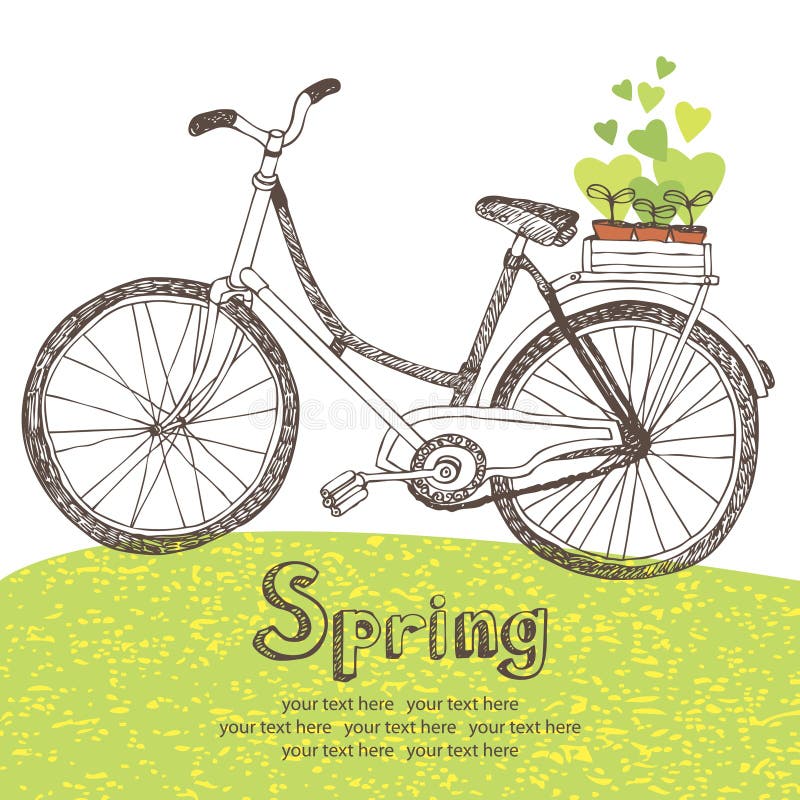 Vintage Bicycle with Spring Seedlings Stock Vector - Illustration of ...