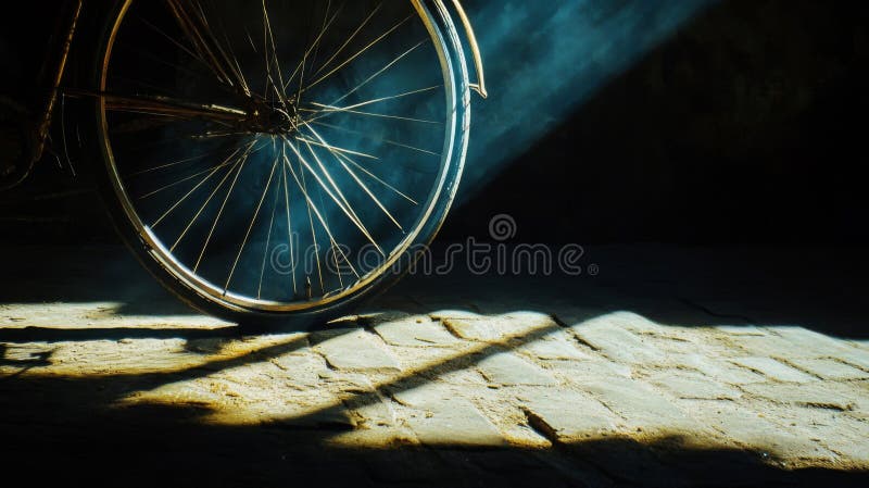 Vintage Bicycle Wheel in Dramatic Light and Shadow Stock Illustration ...