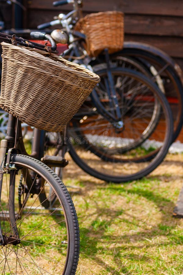 Vintage Bicycles or Bikes with Wicker Baskets Stock Image - Image of ...