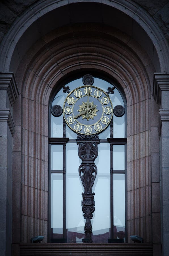 Clock in the Wall of the Building Stock Image - Image of outdoor ...