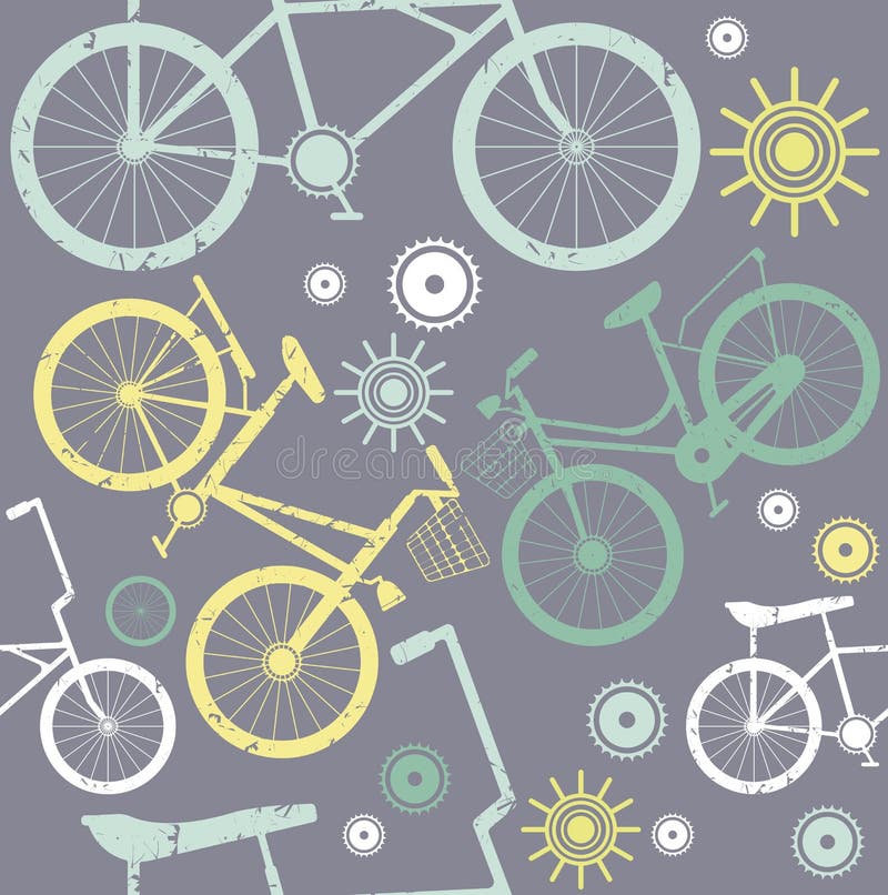 Vintage Bike Elements Seamless Pattern with Grey Bacground Stock Vector ...