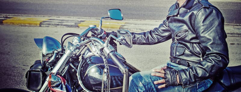 Vintage Biker and Classic Motorcycle Stock Image - Image of black ...