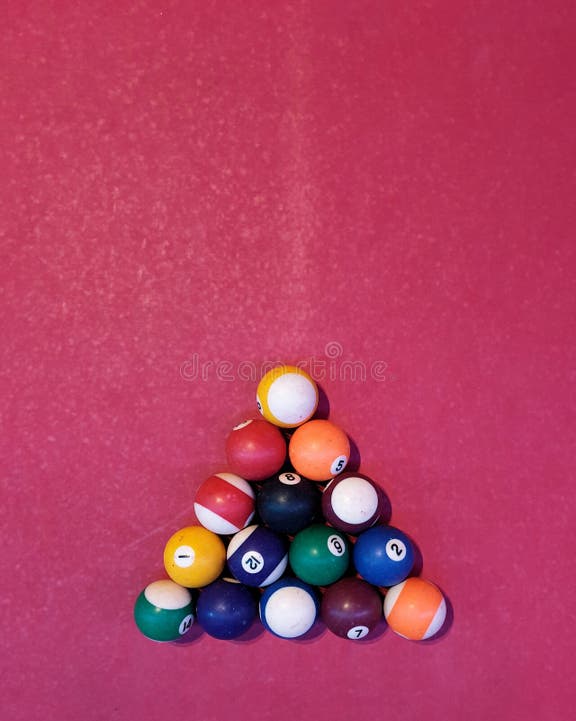 Vintage Billiard Balls Set on a Red Pool Table Stock Photo - Image of ...