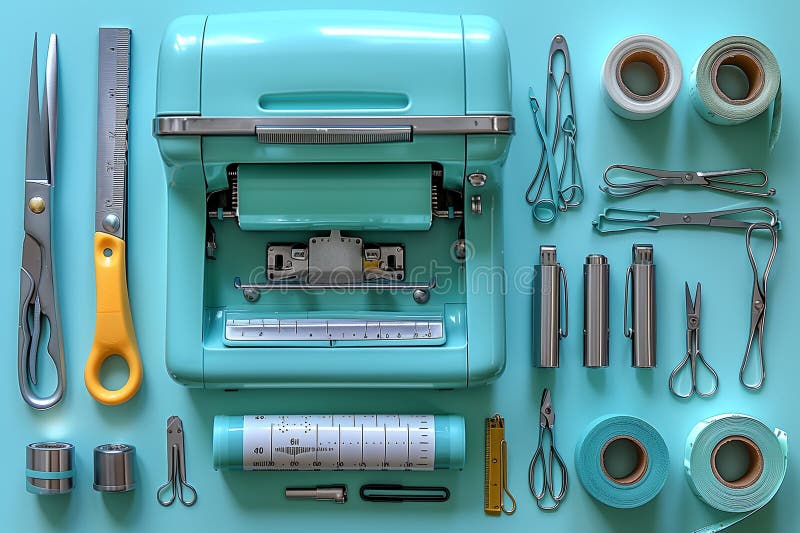 Vintage Binding Machine and Tools on a Turquoise Table Stock Image ...