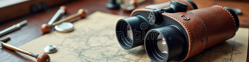 Vintage Binoculars Antique Map Nautical Instruments Stock Photos - Free ...