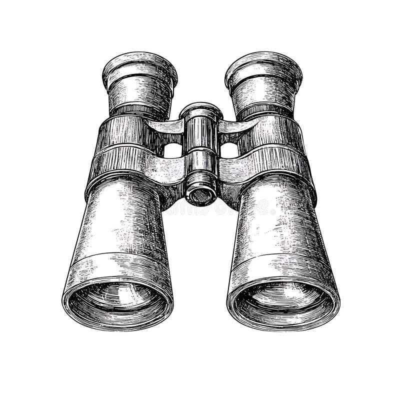 Vintage Binoculars Sketch, Detailed Drawing of Classic Binoculars Stock ...