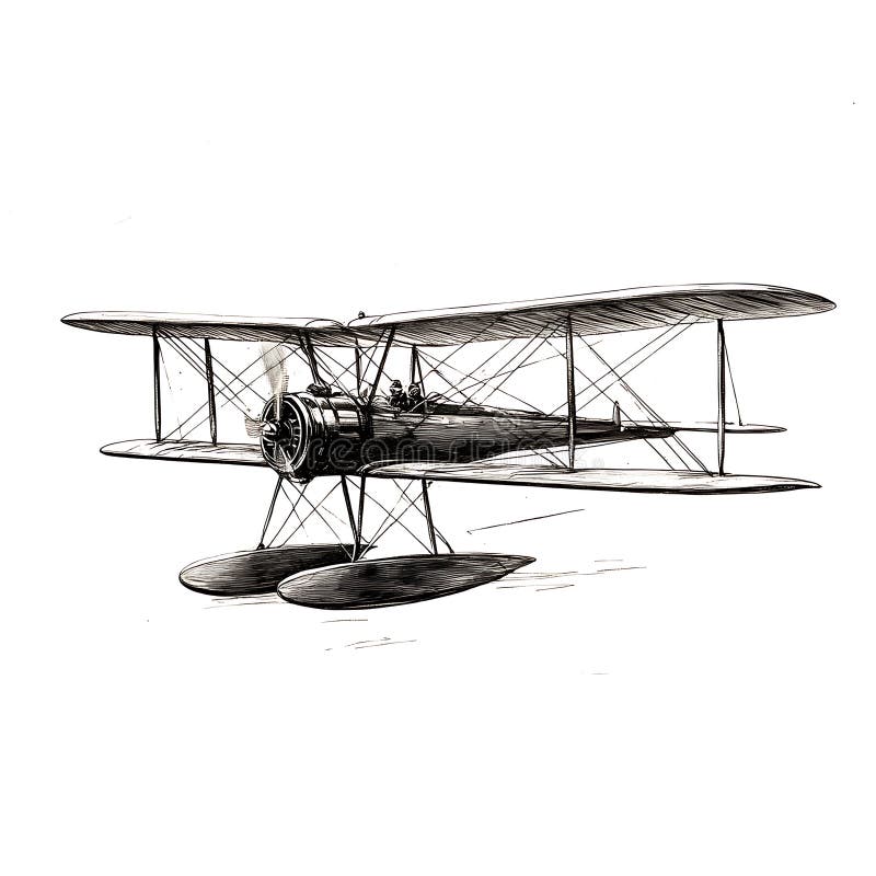 Vintage Biplane Aircraft Drawing. (1 Stock Illustration - Illustration ...