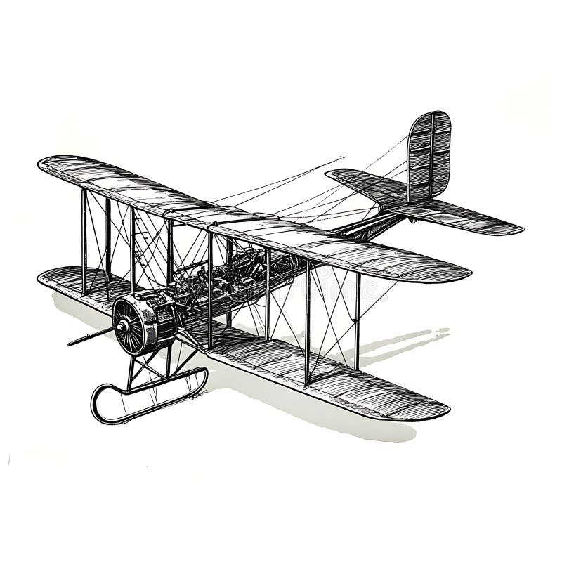 Vintage Biplane Aircraft Drawing Stock Illustration - Illustration of ...