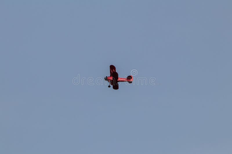 Vintage Biplane Flying in the Cloudless Sky Stock Image - Image of ...
