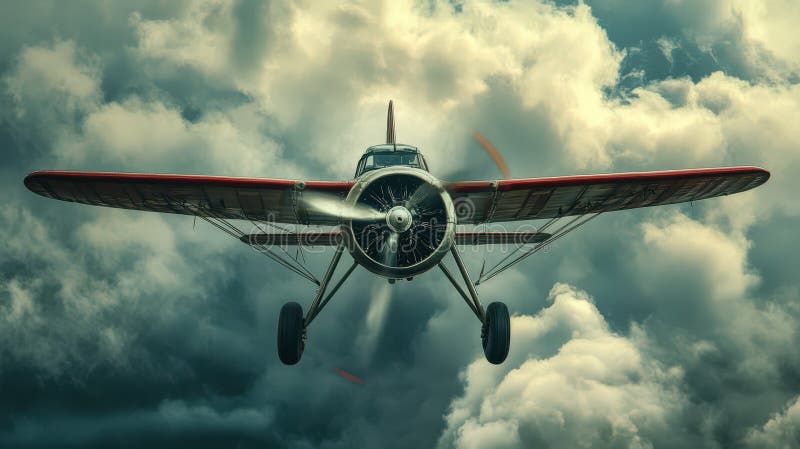 Vintage Biplane Flying through Dramatic Clouds in the Late Afternoon ...