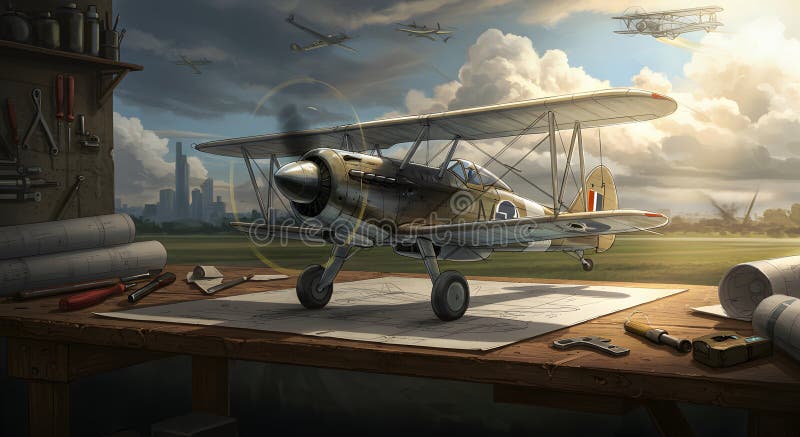 Vintage Biplane Undergoing Restoration Stock Illustrations – 2 Vintage ...