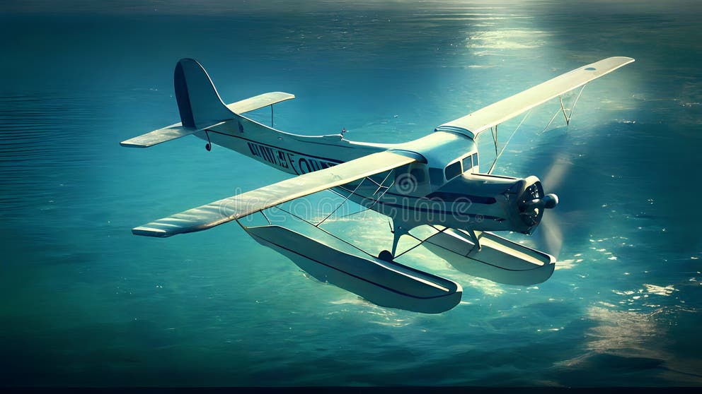 Vintage Biplane in the Sea. 3D Render. Vintage Style Stock Illustration ...