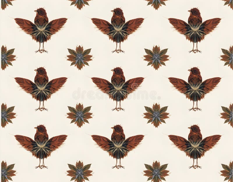 Vintage Bird Illustration Pattern on Beige Background for Textile ...