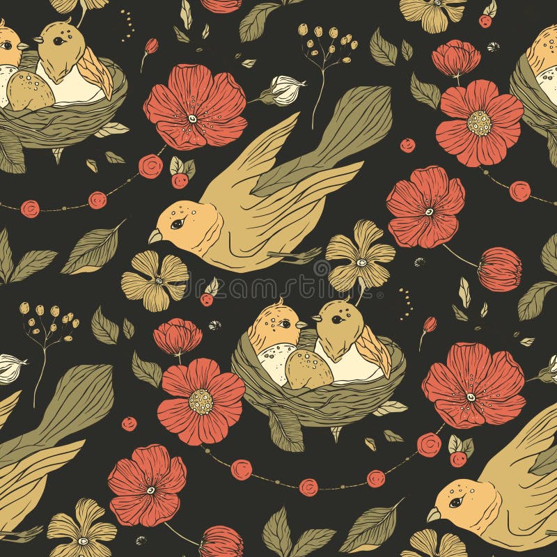 Vintage Bird Seamless Pattern Stock Vector - Illustration of retro ...
