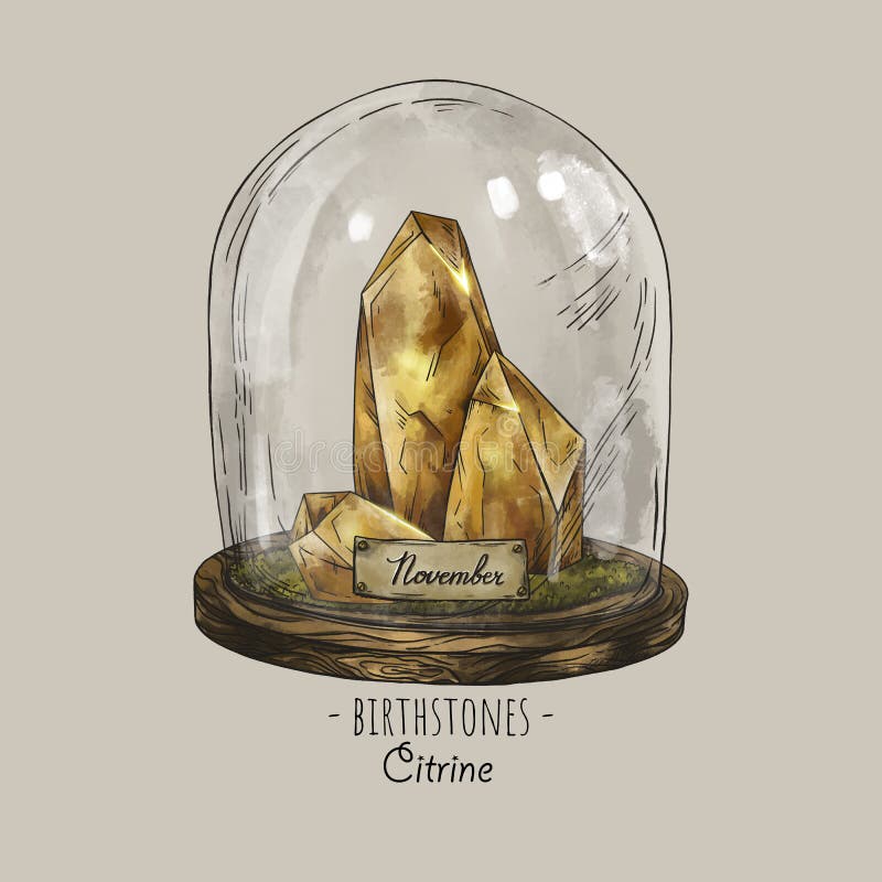 Vintage Birthstones, Citrine Gemstone, November Magic Illustration ...