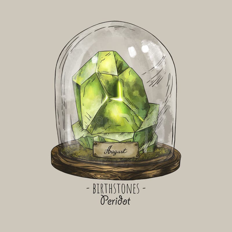 Vintage Birthstones, Peridot Gemstone, August Magic Illustration Stock ...