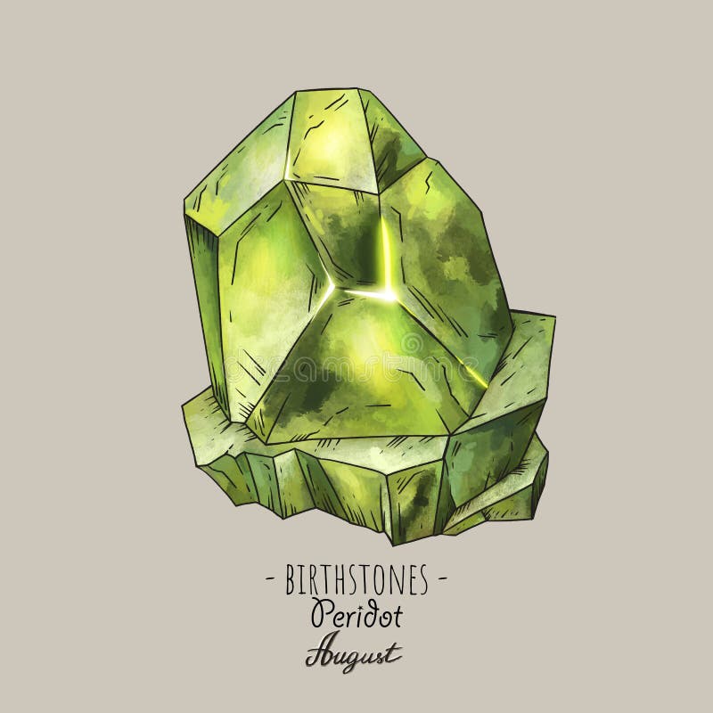 Vintage Birthstones, Peridot Gemstone, August Magic Illustration Stock ...