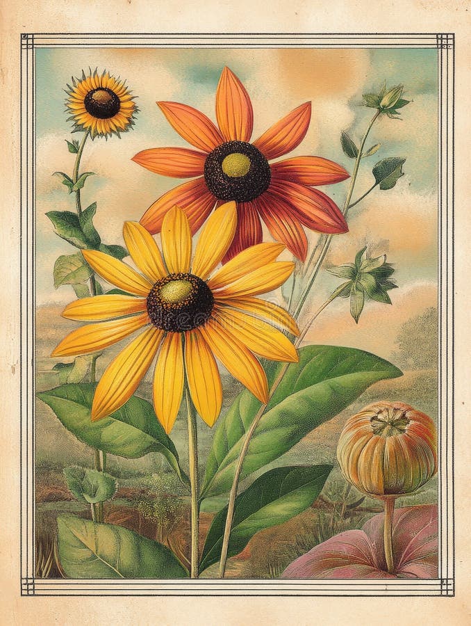 Vintage Black-eyed Susan Flower Seed Package Stock Illustration ...