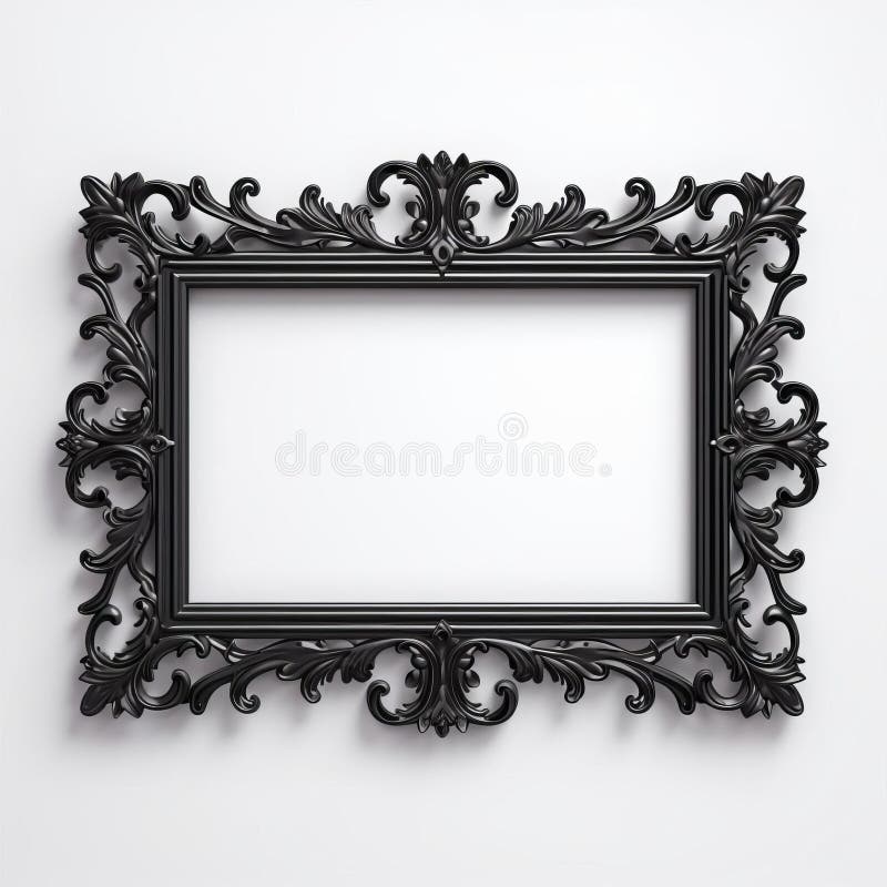 Vintage Black Frame on White Background: Rococo-inspired 3d Render ...