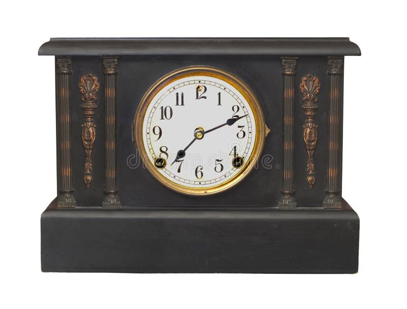 Vintage Black Mantle Clock Isolated Stock Image - Image of retro, clock ...