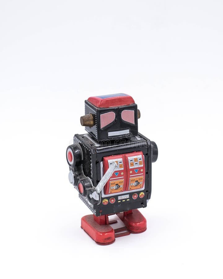 Vintage Black Robot Toy with a Sword on a White Background Stock Photo ...