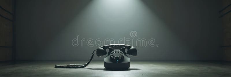 Vintage Black Rotary Phone in Spotlight on Concrete Floor Stock ...