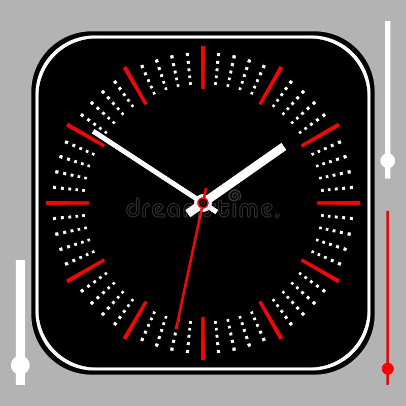 Vintage Black Rounded Square Watch Dial with Arrows. Stock Vector ...