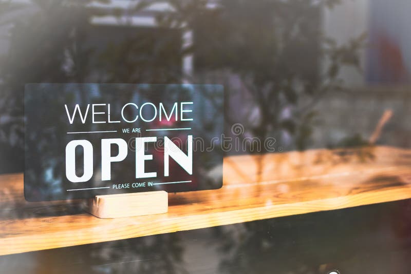 Vintage Black Sign "Come in we Re Open Please Come in" in Cafe Stock ...