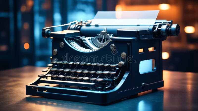 Vintage Black Typewriter on Desk in Ambient Lighting Stock Image ...
