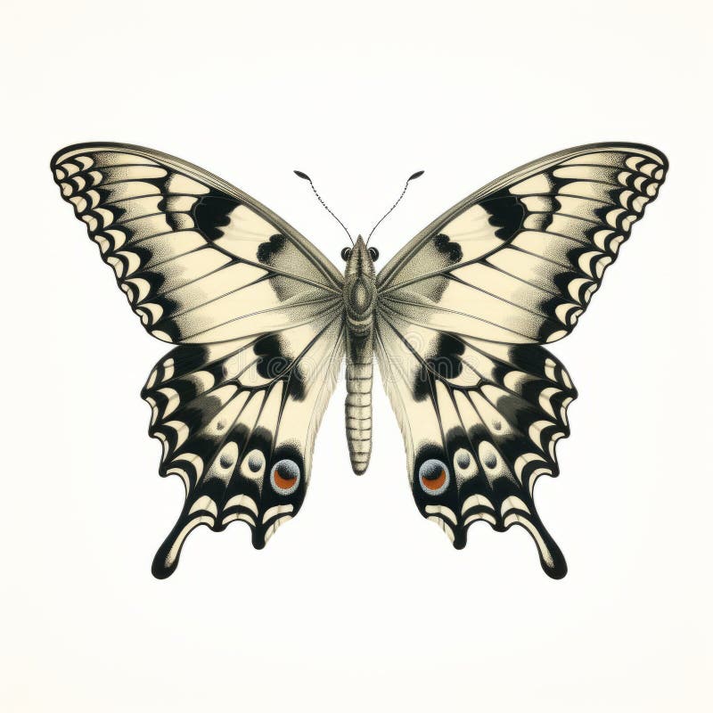 Vintage Black and White Butterfly Drawing Illustration Stock ...