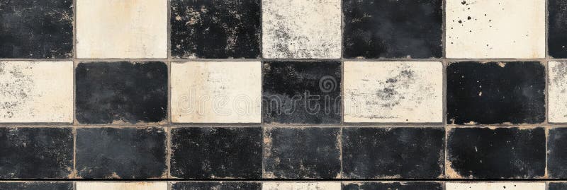 Vintage Black and White Checkered Tile Pattern with Weathered Texture ...
