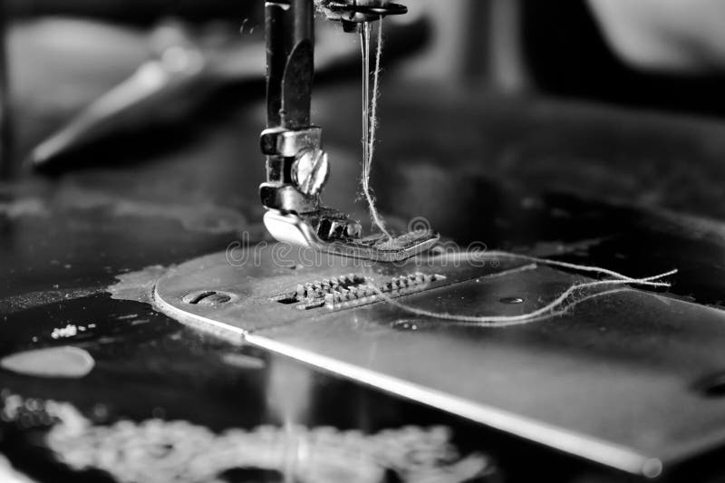 Vintage Black and White Close Up Sewing Machine and Thread Stock Photo ...