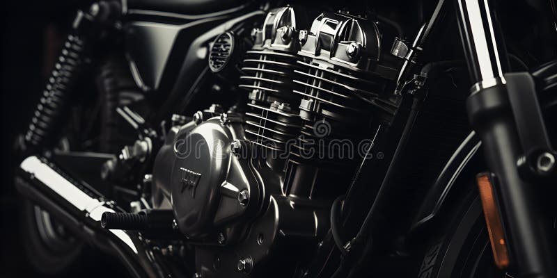 Vintage Black and White Closeup of Motorcycle Engine Exhaust Pipes ...