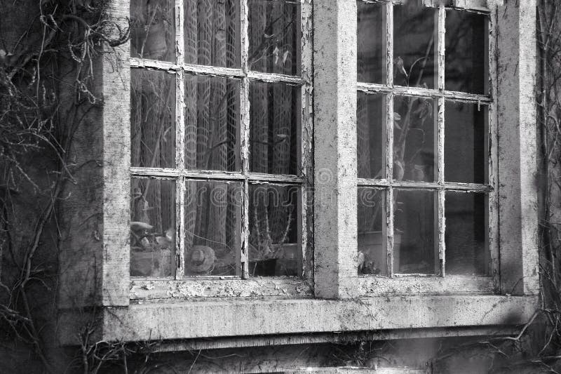 Vintage Black and White Shot of Old Window Stock Image - Image of home ...