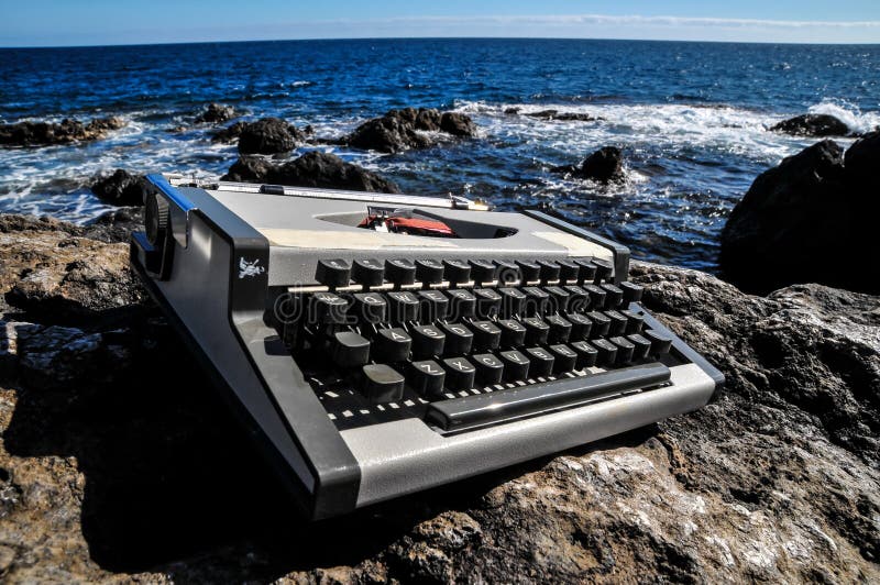 Vintage Black and White Travel Typewriter Stock Photo - Image of ...