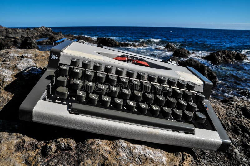 Vintage Black and White Travel Typewriter Stock Photo - Image of ...