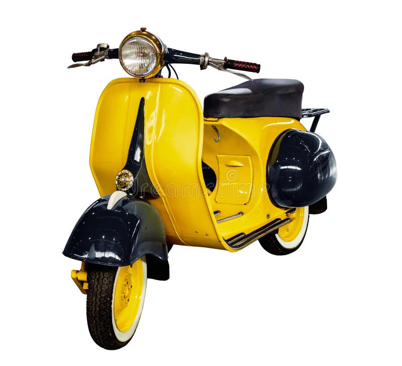 Vintage Black and Yellow Scooter Isolated on White Stock Image - Image ...