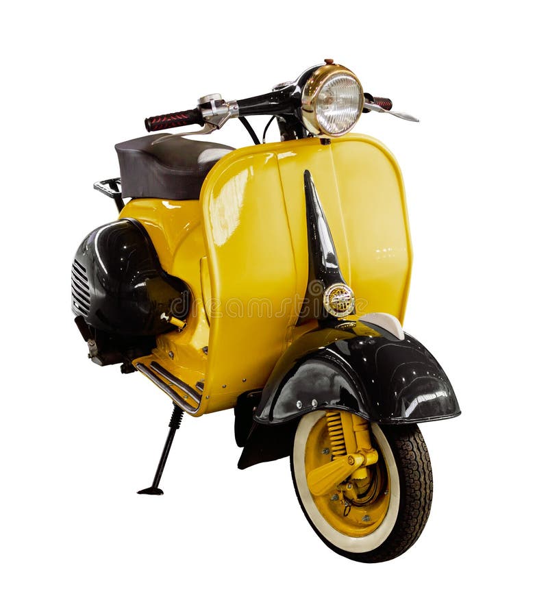 Vintage Black and Yellow Scooter Isolated on White Stock Image - Image ...